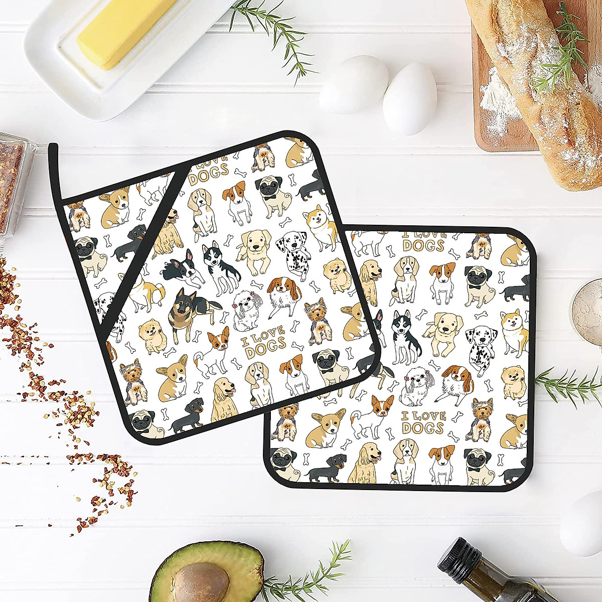 Cute Dogs Pot Holders Set of 2 Kitchen Heat Resistant Potholder for Microwave Cooking Baking Oven End Dishes and BBQ