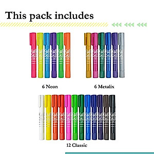 The Pencil Grip Kwik Stix Solid Tempera Paints, Thin Stix Paint Pens, Super Quick Drying, 6 Neon, 6 Metalix & 12 Classic Vibrant Colors - 24 Pack - TPG-620