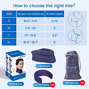 Velpeau Neck Brace for Neck Pain and Support - Soft Cervical Collar for Sleeping in Bed, Snoozing, Sleeping Upright, Anti-Snoring, Sleep Apnea for Women & Men (Blue, Comfort Version, M: 11.5-14"/3″)