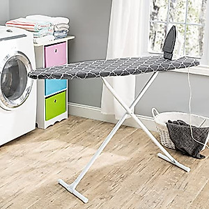 Ironing Board Full Size; Made in USA by Seymour Home Products (Grey Lattice) Bundle Includes Cover + Pad | Iron Board w/Steel T-Legs Adjustable from Tabletop up to 35" High