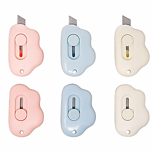 Honbay 6PCS Creative Cute Cloud Mini Utility Knives Portable Art Knife Retractable Envelope Knife Letter Opener Carton Opener Box Cutter with Hanging Hole