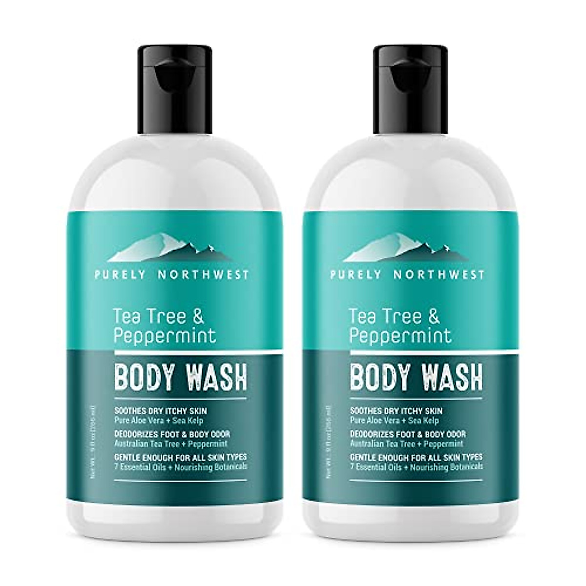 Tea Tree & Peppermint Foot & Body Wash | Great for Excess Sweating & Body Odor, Soothes Burning & Itching from Skin Irritations, Chafing, Jock Itch & Athletes Foot| Shower Gel for Women / Men/Teens-by Purely Northwest 9 OZ (2 PACK)