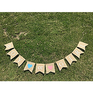 dealzEpic - BOY OR Girl - Rustic Burlap Banners for Baby Shower or Gender Reveal Party Decoration - Swallowtail Shaped Banners with Stitched Edges