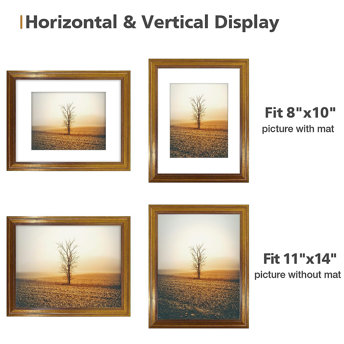 Golden State Art, 11x14 Photo Frame with White Mat for 8x10 Pictures & Real Glass, 1.25-Inch Wide, Dark Gold