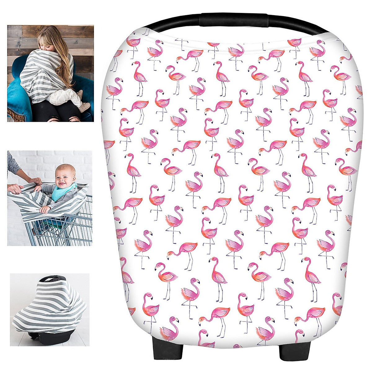 Multi-Use Flamingos Milk Yarn Nursing Breastfeeding Cover Baby Car Set Cover Canopy Shopping Cart Cover Swaddle Blanket for Infants Newborns Toddlers Shower Gift