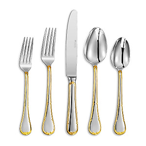KEAWELL Elizabeth 20-Piece 18/10 Stainless Steel Flatware Set, Service for 4, Fine Silverware Set (Gold Accent), Dishwasher Safe, Mirror Polished