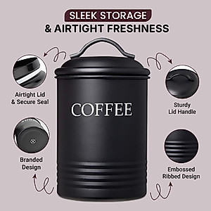 Steelware Central Kitchen Canister Set of 3 Sugar Coffee Tea with lids Food Storage, Black