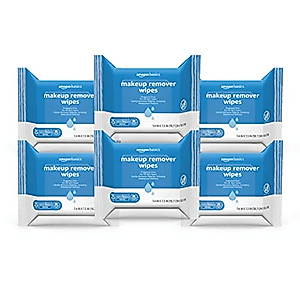 Amazon Basics Make Up Remover Wipes, Fragrance Free, 150 Count (6 Packs of 25) (Previously Solimo)