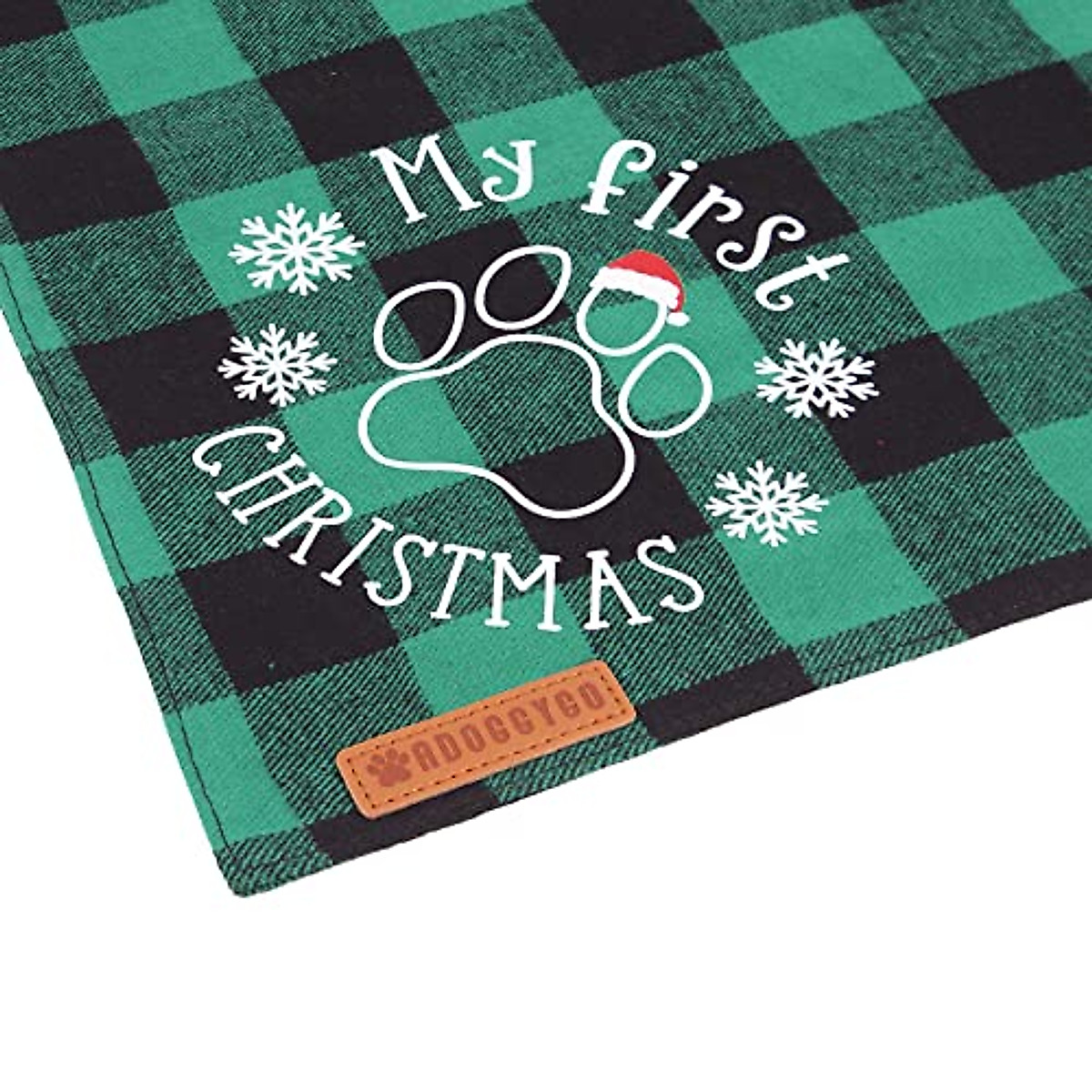 ADOGGYGO Christmas Dog Bandanas 2 Pack, Classic Plaid Xmas Pet Scarf, Premium Cotton Fabric, Multiple Sizes Offered, Dog First Christmas Bandanas for Medium Large Dogs Pets (Large, Style 1)