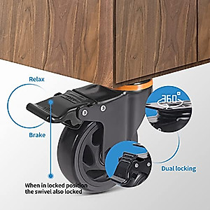 4 Inch Caster Wheels, Casters Set of 4 Heavy Duty with Brake, Polyurethane Foam No Noise Wheels, Safety Dual Locking Plate Industrial Casters, Loading 2000lbs (Two Sets Hardward Kits)