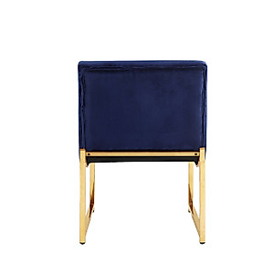 Iconic Home Moriah Accent Chair Sleek Elegant Tufted Velvet Upholstery Plush Cushion Brass Finished Polished Metal Frame, Contemporary Modern, Navy
