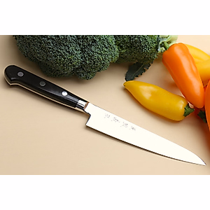 Yoshihiro High Speed Steel Petty Utility Chefs Knife (Black Pakkawood Handle) (5.3'' (135mm) & No Saya)