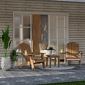 YEFU Oversized Plastic Adirondack Chair with Cup-Holder (Large Dual-Purpose), Weather Resistant, Poly Lumber Outdoor Chairs Duty Rating Widely Used in Patio, Lawn, Outside, Deck, Garden Chairs-Teak