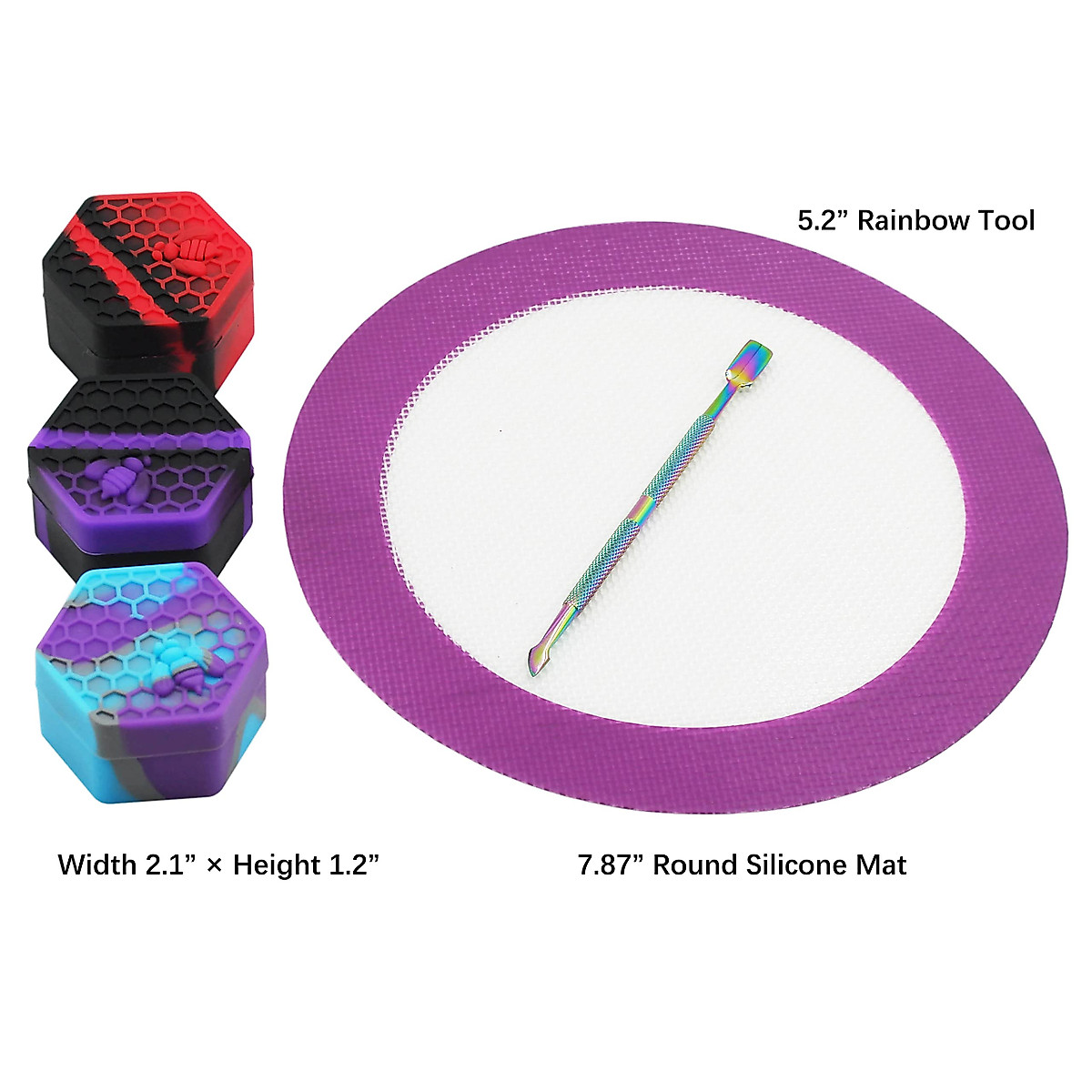 vitakiwi 26ml Wax Hexagon Silicone Containers Non-stick Concentrate Jars with 7.87" Silicone Mat and 5.2" Carving Tool