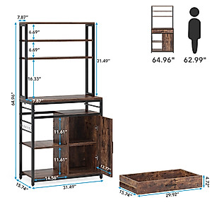 LITTLE TREE Bakers Racks for Kitchen with Cabinet, Large Capacity Microwave Stand with Drawers, 6-Tier Kitchens Utility Storage Shelves with Side Hooks, Rustic Brown