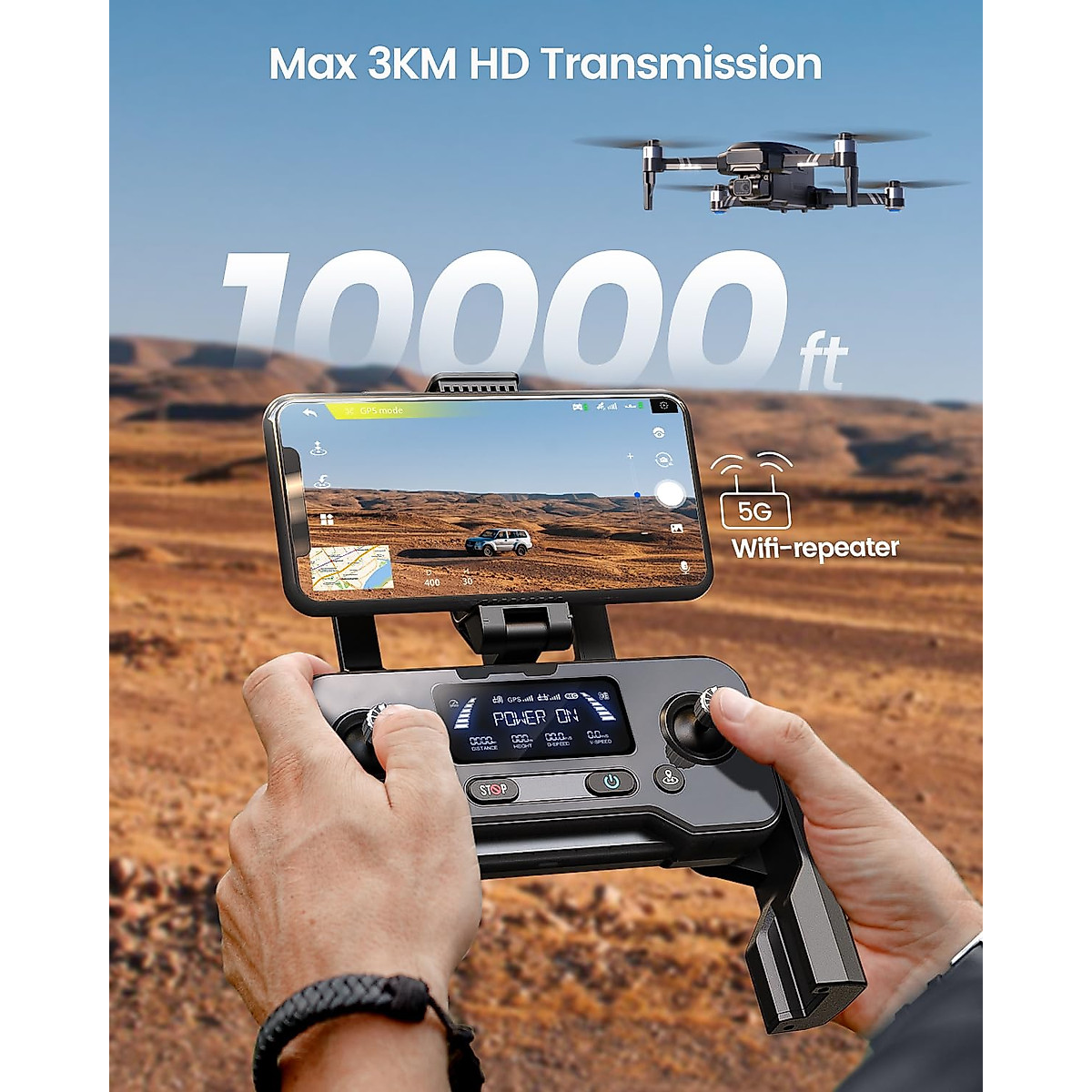 Holy Stone HS600 Drones with Camera for Adults 4K, FAA Remote ID Compliant, 2-Axis Gimbal & EIS Anti Shake, 3 Batteries 84-Min Flight Time, 10000 FT Range Transmission, 4K/30FPS, Drone Landing Pad