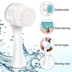 Manual Facial Cleansing Brush, 2-in-1 Skin Care face Brush, Silicone Facial Scrubber Manual Dual Face Wash Brush for Deep Pore Exfoliation Massaging (Blue)