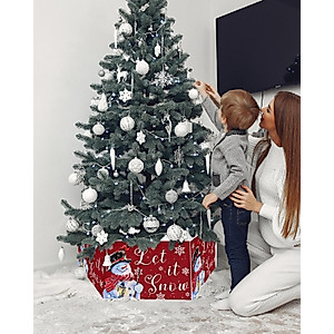 Snowman Bird Christmas Tree Collar Tree Box Stand Cover,Artificial/Pencil/Silm/Skinny Tree Ring 6 Packs Collapsible Tree Skirt for Christmas Xmas Tree Decorations,Retro Christmas Red Snowflake 17"x10"