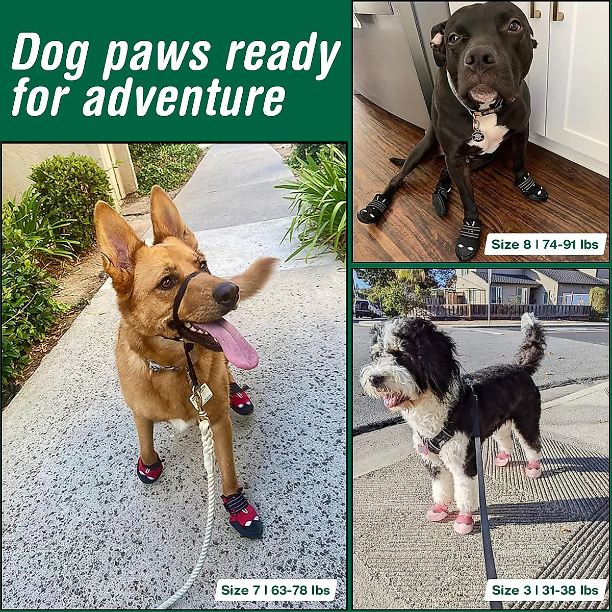 Aokown Dog Shoes for Medium Dogs, Large Waterproof Dog Boots for Winter Snow, Summer Hot Pavement, Dog Booties & Paw Protectors Size 3