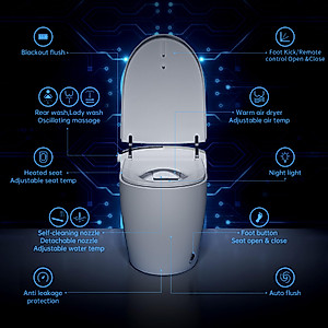Smart Toilet,Auto Flush, Heated Bidet with Temperature Controlled Wash Functions, Pre-Wet, Warm Air Dryer, Soft Closing Seat,Energy-Saving Electric Tankless Toilets with LED Display