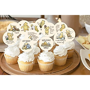 Winnie Quotations Cupcake Toppers 48 Pcs 12 Designs Classic Pooh Baby Shower Decorations Cute 1 St Birthday Party Supplies For Kids Dessert Favor
