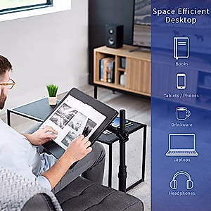 VIVO 20 inch Over Couch Swivel Table, Laptop Desk for Remote Work, Portable Recliner Workstation with Height Adjustable Swing Arm, Black, DESK-ST01C