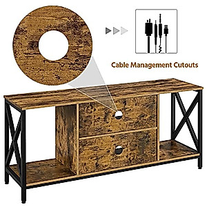 Yaheetech TV Stand for TV up to 65 inch TV Console Table, 55" Industrial TV Cabinet with Storage Shelves for Living Room, Modern Style Entertainment Center for Gaming Room, Rustic Brown