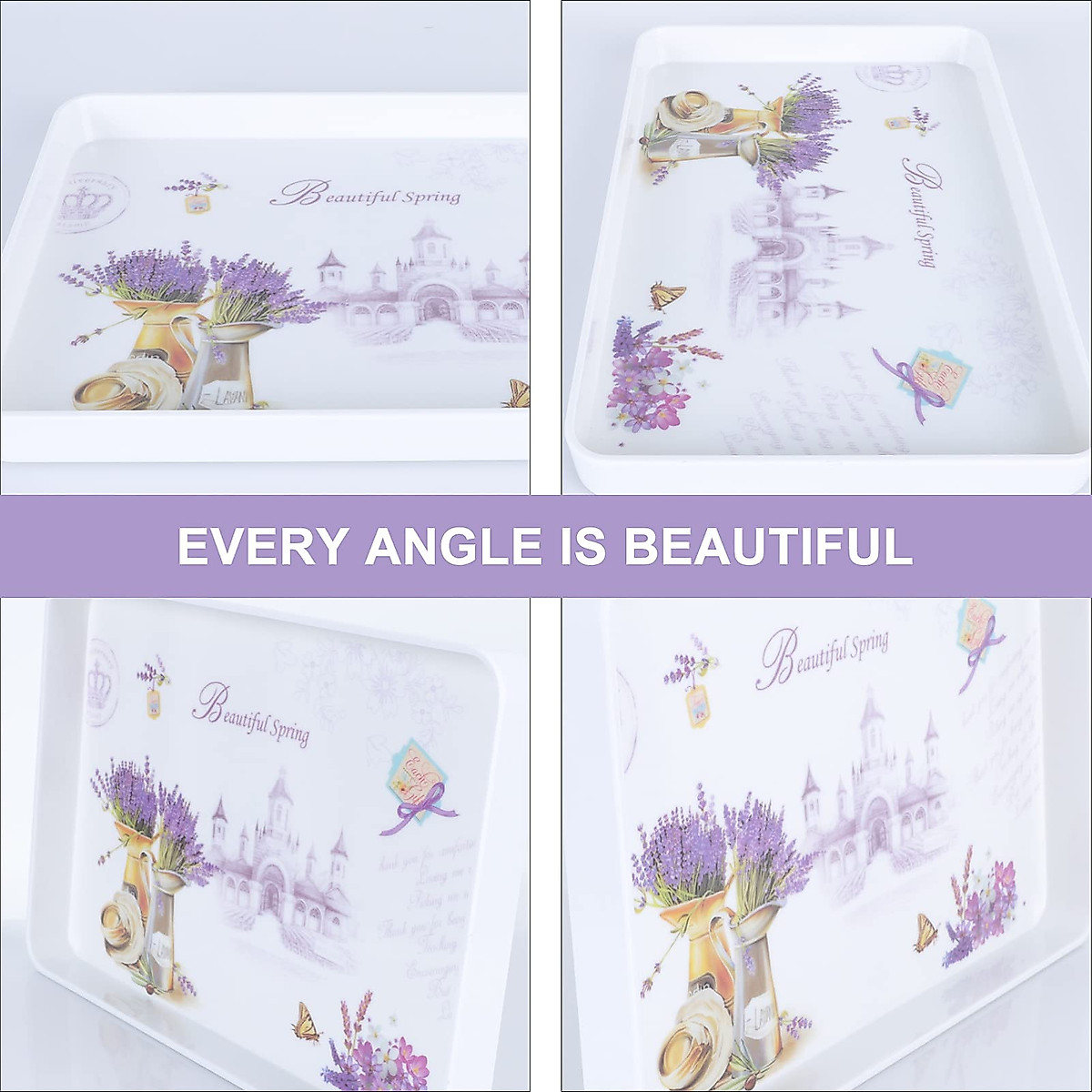Cabilock Veggie Tray Plastic Plate Serving Tray with Lavender Flower Pattern Cupcake Dessert Dish Appetizer Candy Holder for Party Event Snacks Food Display Server Appetizer Serving Tray