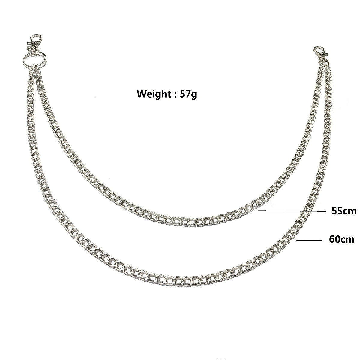 yaozeio Pant Chain for Men Women Hip Hop Chains, Pocket Chain Belt Goth Accessories for Women Men Jean Wallet Chain Punk Chains Backpack Decorations Ornament (Silver 2 Layer)