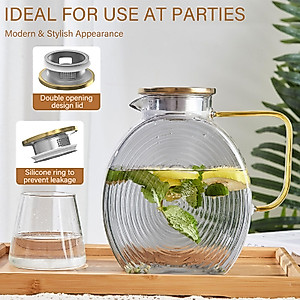 OneDream Glass Pitcher with Lids for Fridge Door, 2.5l/84oz Large Iced Tea Pitcher with Handle, Borosilicate Water Jug for Sun Tea, Fruit Juice, Drinks, Lemonade, Cold or Hot Beverages, Smoke Gray