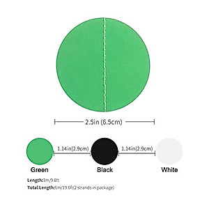 MOWO Paper Garland Circle Dots Hanging Decoration, 2.5'' in Diameter,10-feet (Black,Green,White, 2pc)