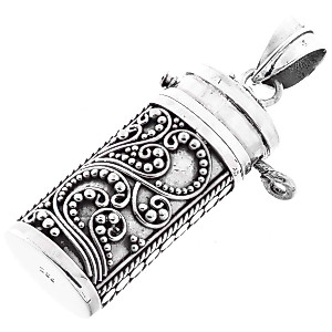 Large Pillbox Locket Prayer Box 925 Sterling Silver Pendant, 1 5/8"