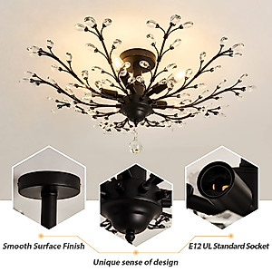 CVKASH 5 - Light Vintage Small Crystal Chandelier Modern Semi Flush Mount Ceiling Light Fixture Chandelier Lighting for Kitchen Bedroom Living Room Dining Room Hallway Foyer（Black）