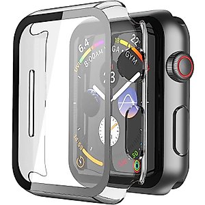 Misxi 2 Pack Hard PC Case with Tempered Glass Screen Protector Compatible with Apple Watch Series 4 Series 5 Series 6 SE 44mm, Scratch Resistant Overall Protective Cover for iWatch, Clear