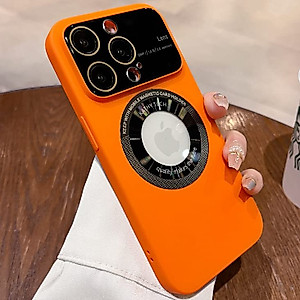 LOOBIVAL Magnetic for iPhone 14 Pro Case Logo View, Window Glass Lens Camera Protector,Compatible with Magsafe, Women Men Hard Shockproof Cases for iPhone 14Pro Slim Matte Cover 6.1 inch (Orange)