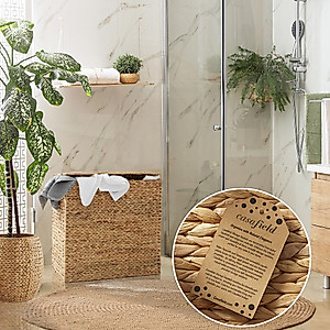 Casafield 2-Section Laundry Hamper with Removable Liner Bags - Natural, Woven Water Hyacinth Double Laundry Basket Sorter for Clothes and Towels