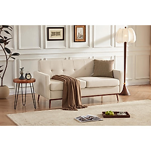 Weture 65" Loveseat Sofa, Mid Century Modern Love Seat Couches for Living Room, Comfy Upholstered Sofa Couch for Bedroom, Tufted Design 2 Seater Love Seat Sofa for Small Spaces (Linen-Beige Cream)