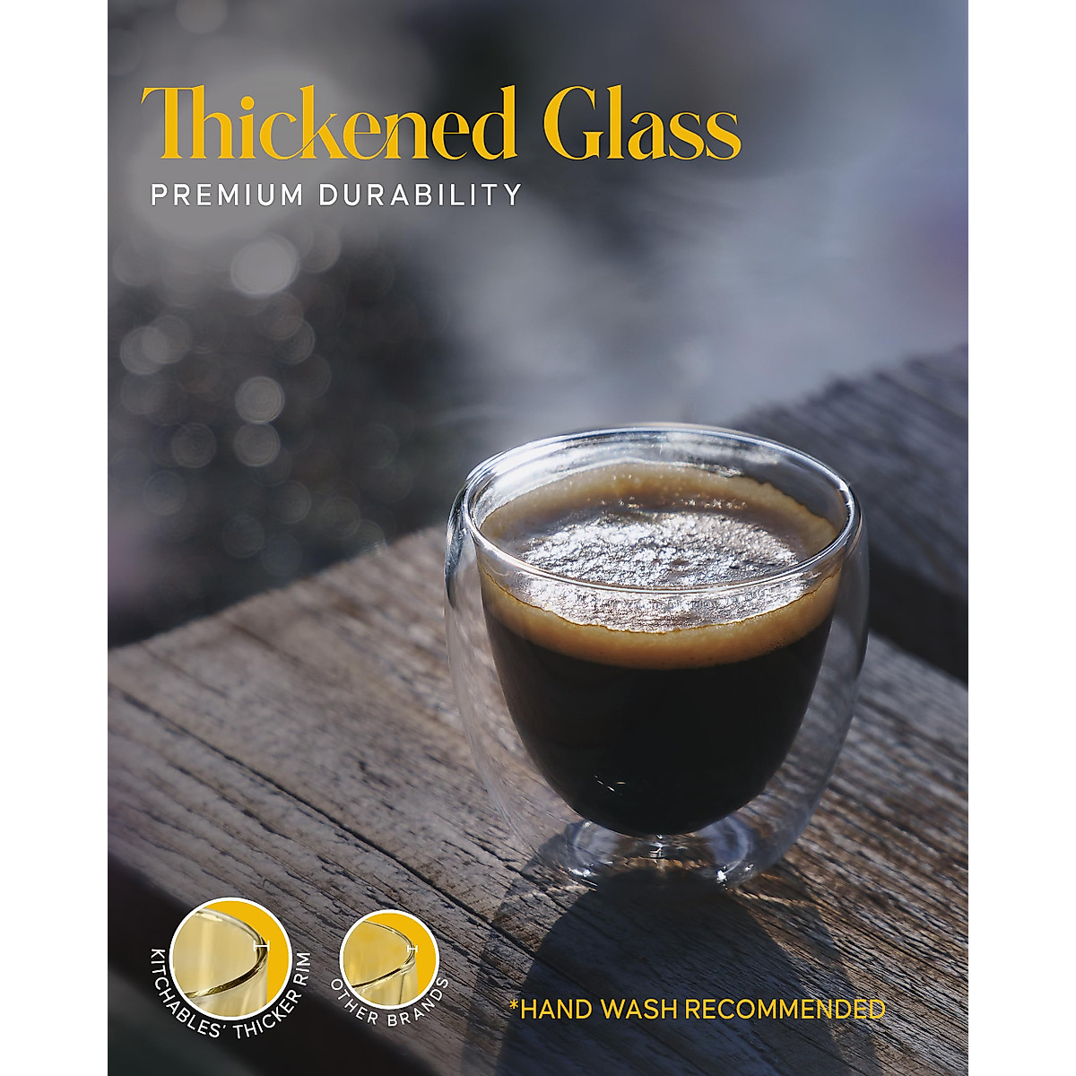 Kitchables Espresso Cups Set of 2, 2.7oz - Durable Double Walled Espresso Shot Glass - Expresso Shots Cup Compatible with Nespresso Machines - Demitasse Cups - Tasas De Café Expreso