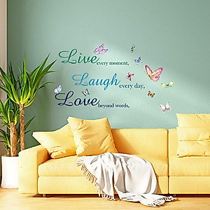 Family Inspirational Quotes Vinyl Wall Decal Stickers Live Every Moment, Laugh Every Day, Love Beyond Words, Family Decor Removable Vinyl for Kids Room Living Room Bedroom (11.8''×23.6'')