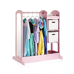 Guidecraft See and Store Dress-up Center – Pink: Pretend Play Costume Storage Wardrobe for Kids with Mirror & Shelves, Armoire with Bottom Tray, Toddlers Room Furniture