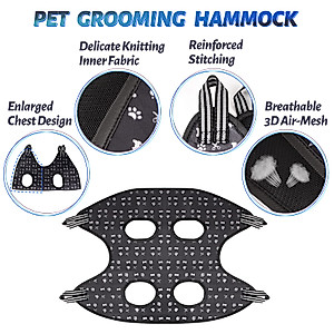 ATESON Pet Grooming Hammock Harness for Nail Trimming (XS 12lb), Sling Holder Hanger for Nail Clipping with Clippers, File, and Comb