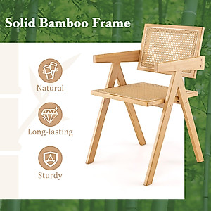 Giantex Boho Cane Dining Chairs Set of 2, Max Load 330 Lbs, Wooden Dining Chairs, Bamboo Accent Armchair for Living Room, Dining Room, Natural