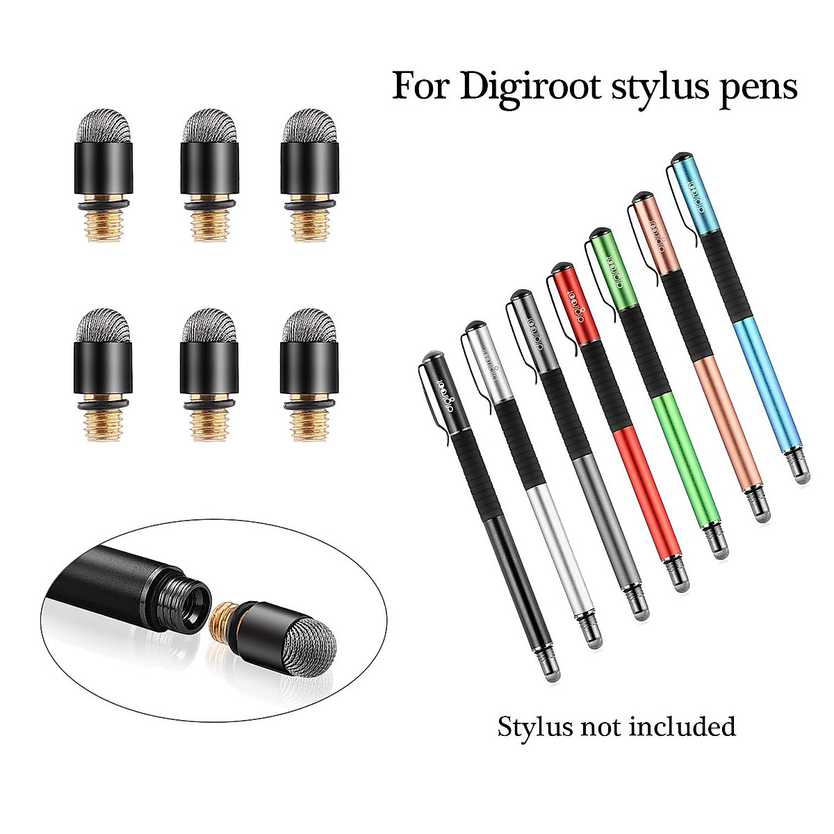 Digiroot High Precision Replacements Fiber Tips for Digiroot Capacitive Stylus Pens (6-Pack)