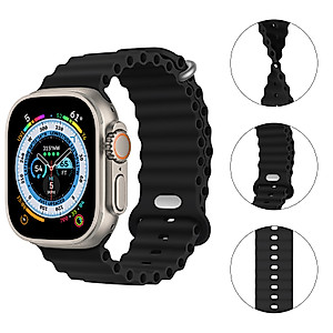 6 Pack Ocean Band Compatible with Apple Watch Band Ultra 49mm for Women Men, Silicone Adjustable Sport Band with Metal Buckle for Apple Watch iWatch Series Ultra Strap (Black/Midnight/White/Deep