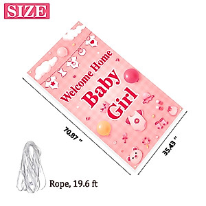 Labakita Welcome Home Baby Girl Door Banner, It’s a Girl Welcome Baby Girl Banner, Baby Shower Decorations for Girls, Gender Reveal Baby Shower Door Sign Party Decoration Inside Outside
