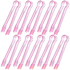 10 Pcs Plastic Buffet Serving Tongs, Clear Pink Kitchen Tongs Mini Serving Utensil Tongs for Food Ice Salad Buffet Barbecue Cookies, 6.3 Inches