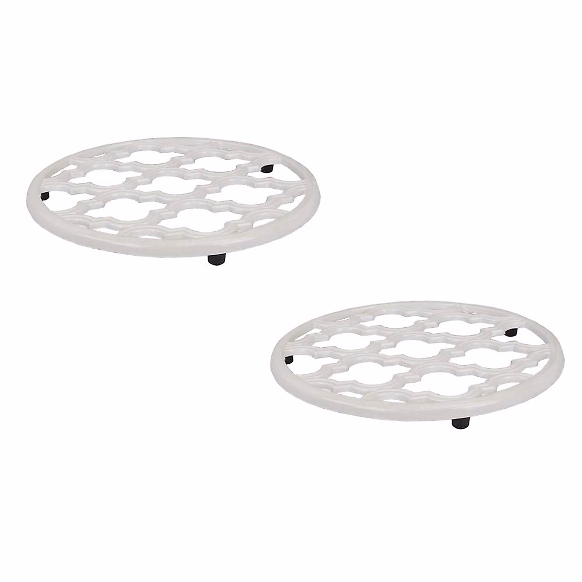 Home Basics Lattice Collection Cast Iron Trivet for Serving Hot Dish, Pot, Pans & Teapot on Kitchen Countertop or Dinning, Table-Heat Resistant (2, White)