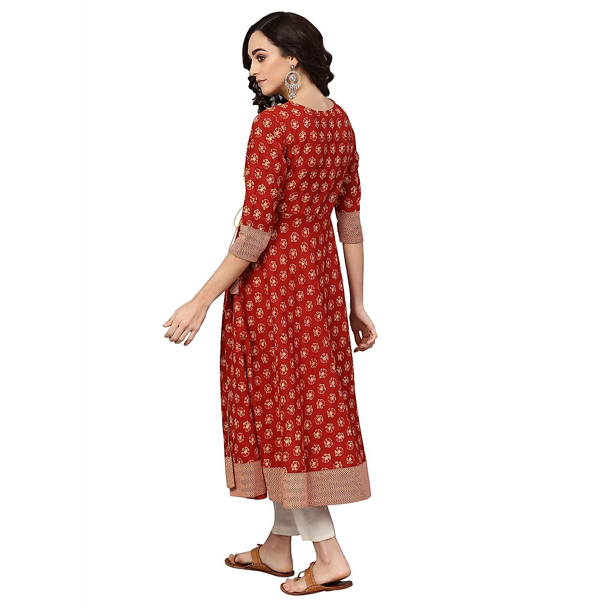 Yash Gallery Women's Cotton Slub Floral Print Angrakha Kurtis (Rustic Brown)