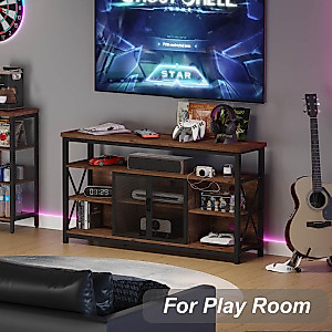 BON AUGURE Tall TV Stand for TVs up to 65 Inch, Industrial Wood Entertainment Center with Storage Cabinet, Farmhouse TV Media Console for Living Room and Bedroom (32 Inch High, Rustic Oak)