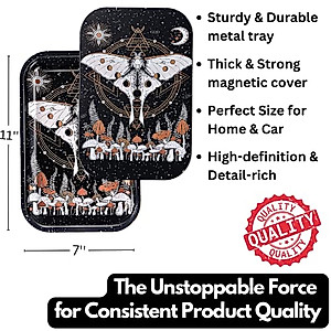 Luna Moth Rolling Tray with Magnetic Lid - Halloween Gothic Decor, 11''x7'' Whimsical Mushroom Decorative Tray - Large Storage Butterfly Metal Tray Witchy Hippie Aesthetic - Mystical Dark Academia
